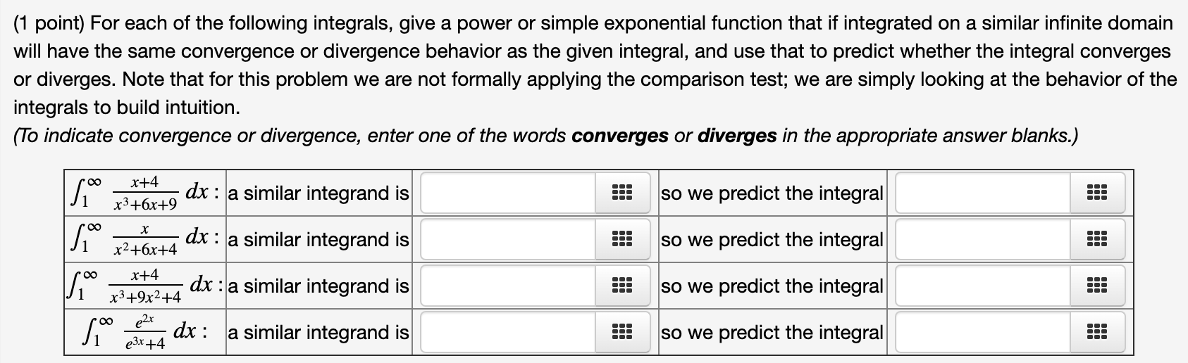 Solved (1 point) For each of the following integrals, give a | Chegg.com