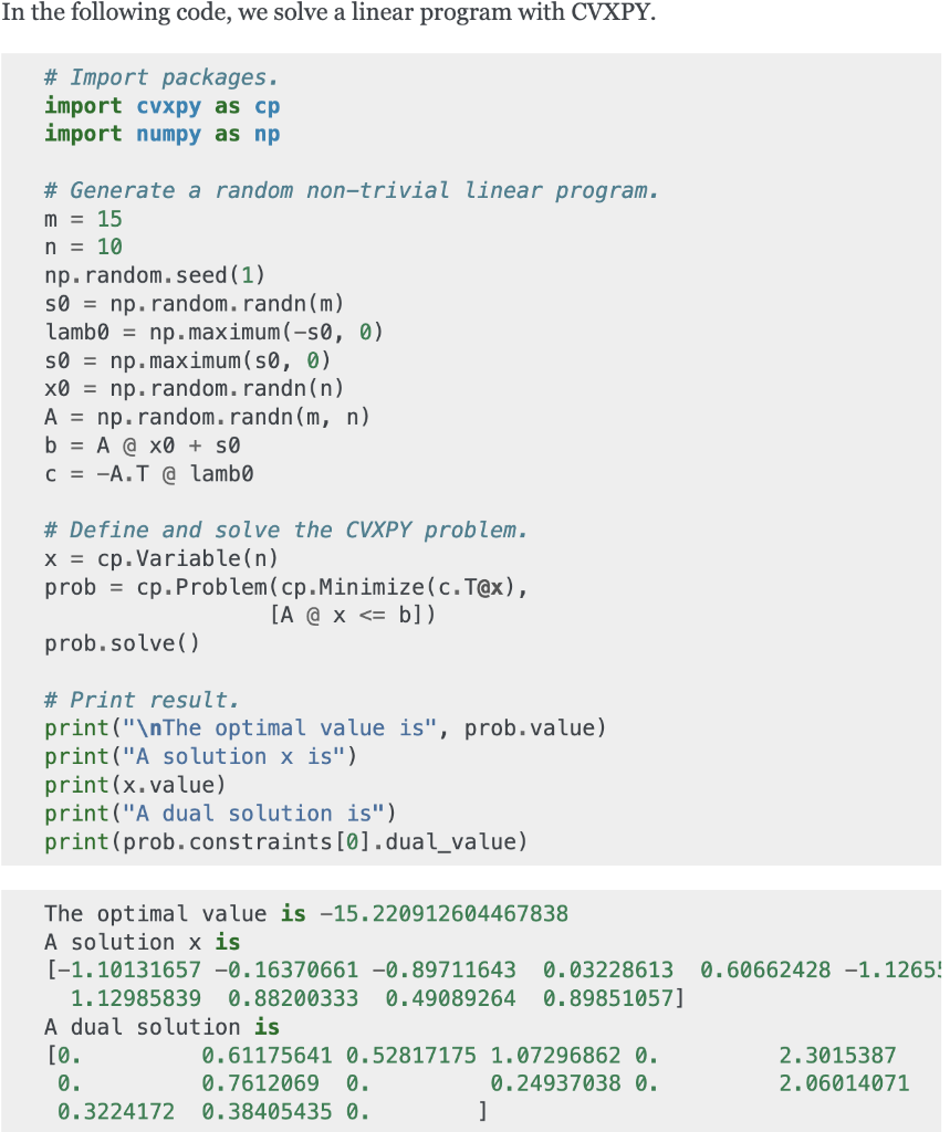Using the example of the linear program ⇉ in cvxpy's | Chegg.com