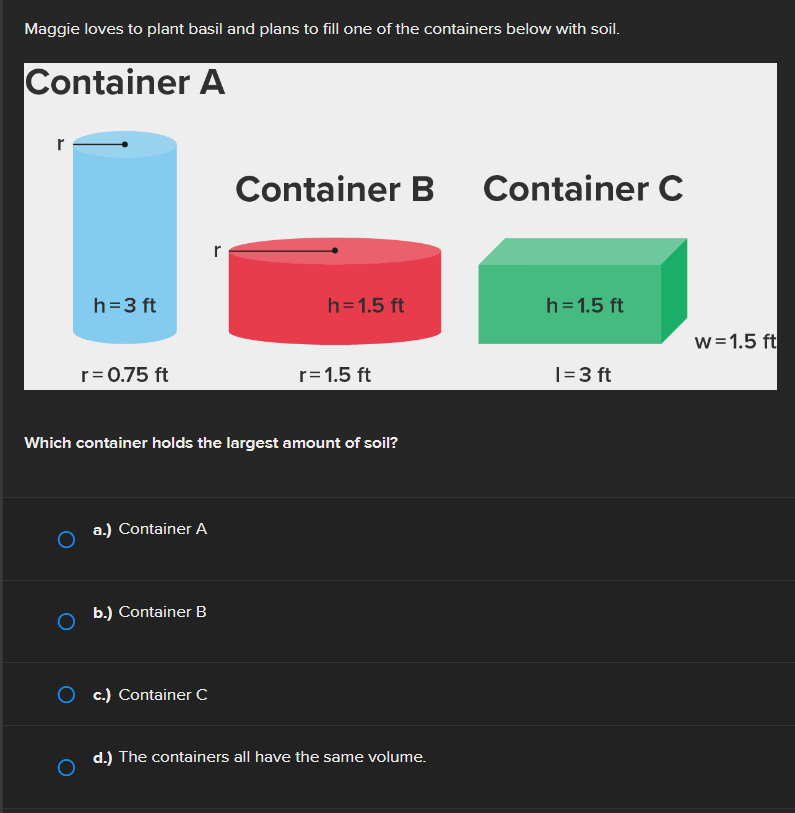 Solved Container AWhich container holds the largest amount | Chegg.com