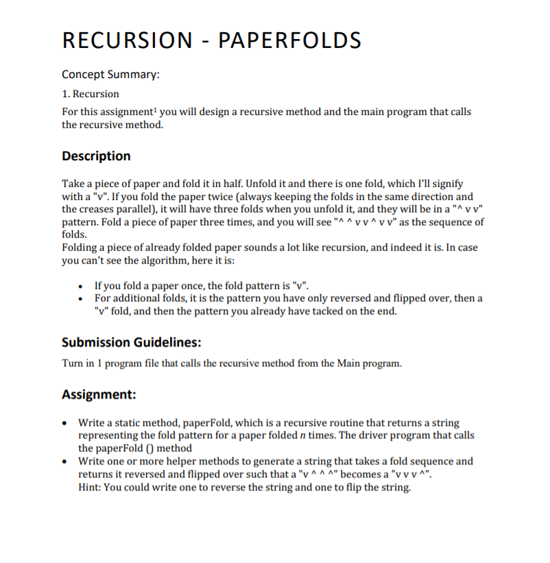 Solved RECURSION - PAPERFOLDS Concept Summary: 1. Recursion | Chegg.com