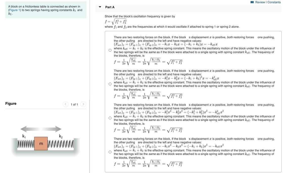 Solved BA Review Constants Part A A block on a frictionless | Chegg.com