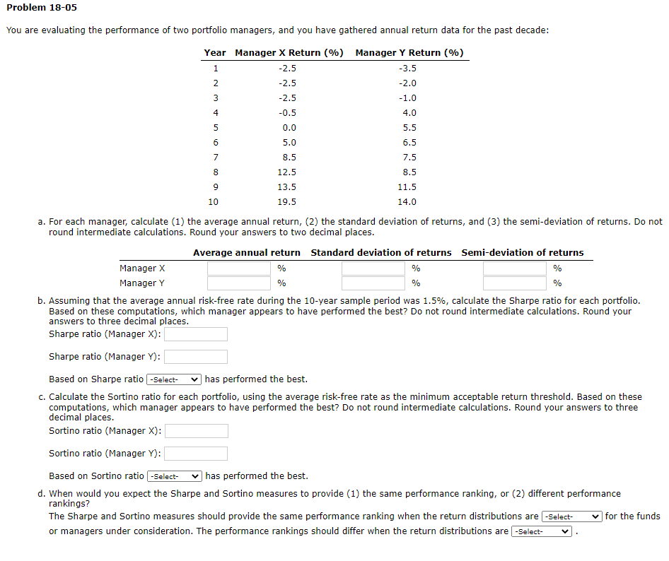 Solved Problem 18-05 You are evaluating the performance of | Chegg.com