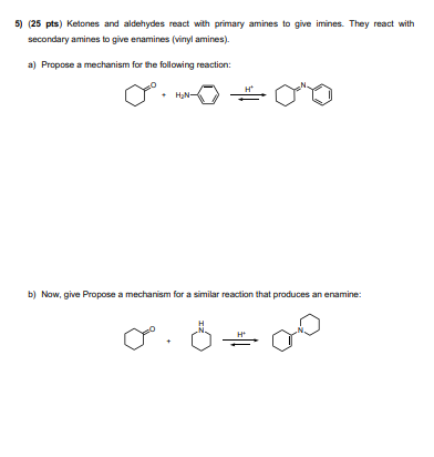 Solved 5) (25 pts) Ketones and aldehydes react with primary | Chegg.com