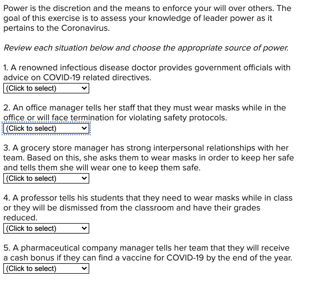 Solved Power is the discretion and the means to enforce your | Chegg.com