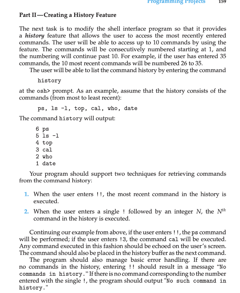 Programming Projects Project 1—UNIX Shell and History | Chegg.com