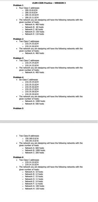Solved LSM-CIDR Practice-VERSION 3 Problem .Four Class C | Chegg.com