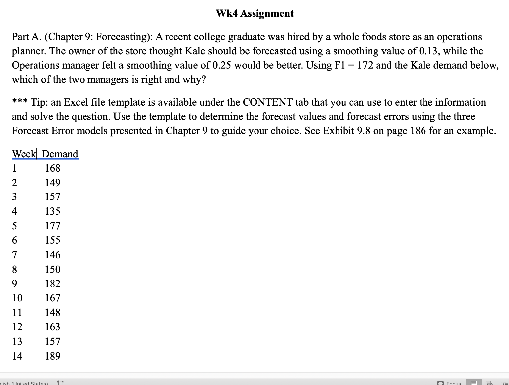 Solved Part A. (Chapter 9: Forecasting): A recent college | Chegg.com
