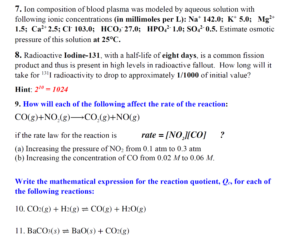 Solved 7. Ion composition of blood plasma was modeled by | Chegg.com