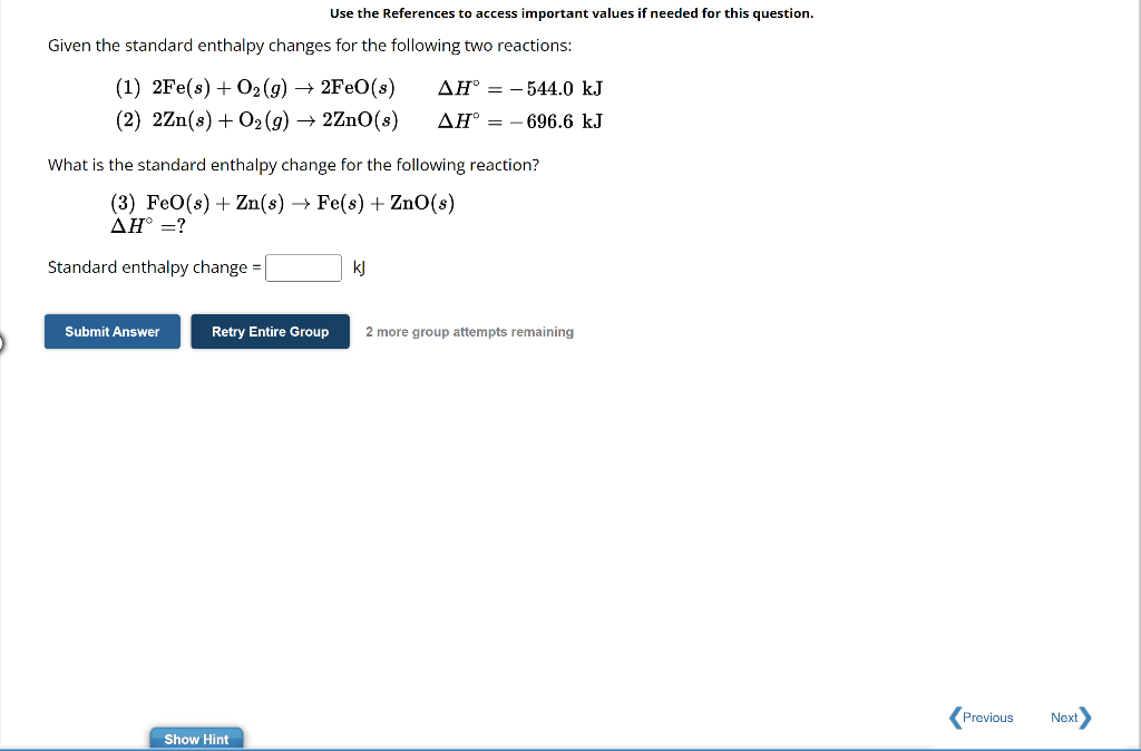 Solved (1) 2Fe(s)+O2(g)→2FeO(s)ΔH∘=−544.0 kJ (2) | Chegg.com