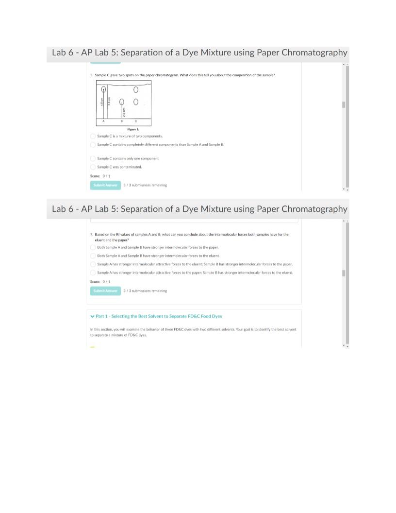 Lab 6 - AP Lab 5: Separation of a Dye Mixture using | Chegg.com