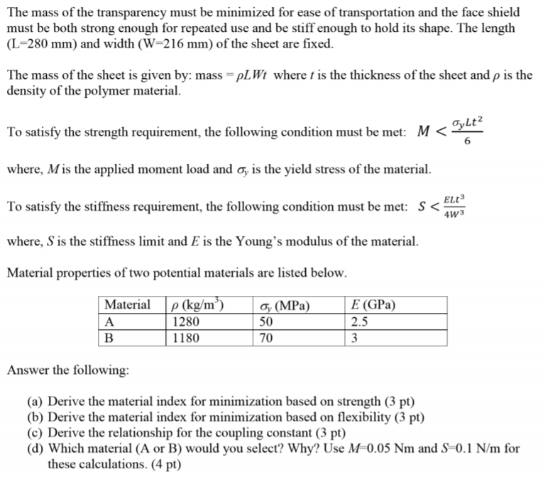 Solved The mass of the transparency must be minimized for | Chegg.com