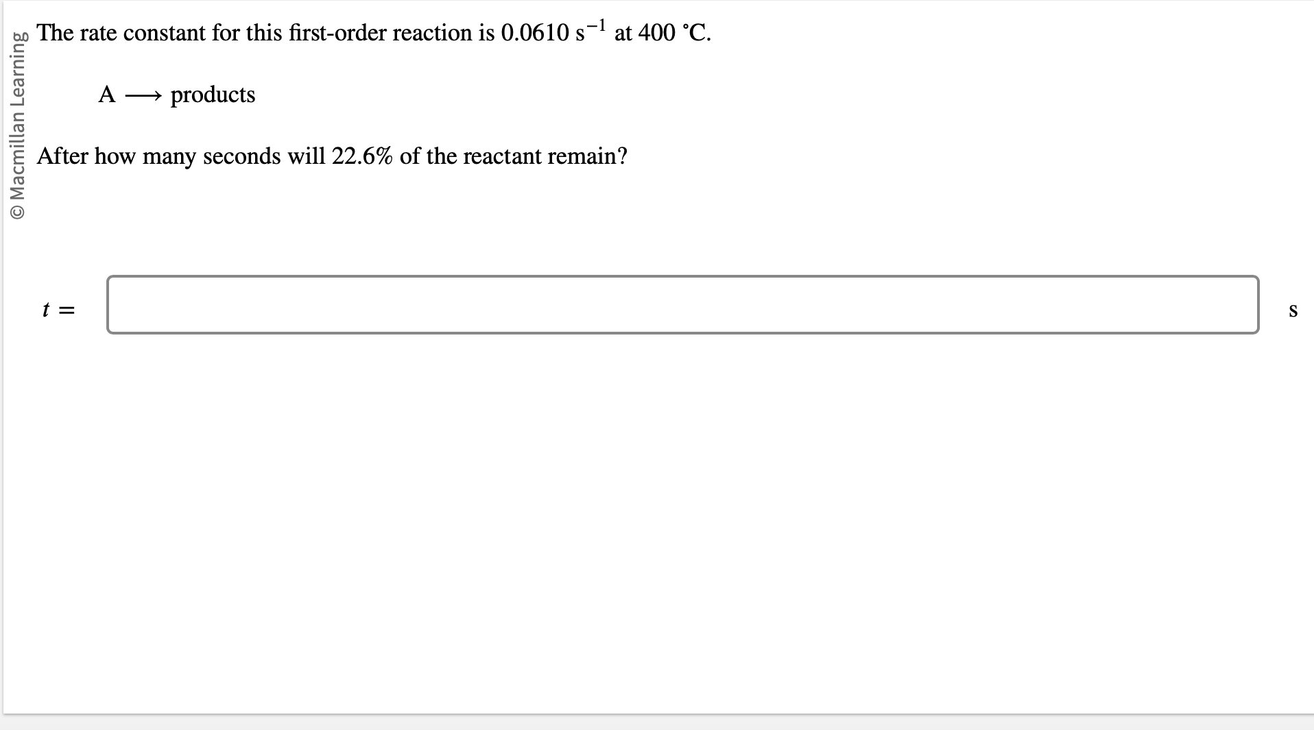 Solved The rate constant for this first-order reaction is | Chegg.com