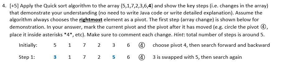 Solved 4. [+5] Apply the Quick sort algorithm to the array | Chegg.com