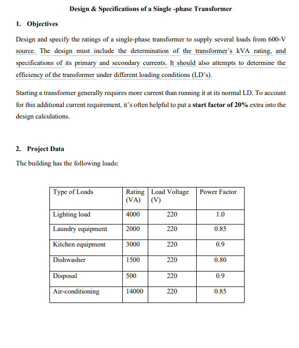 Solved Design \& Specifications of a Single -phase | Chegg.com