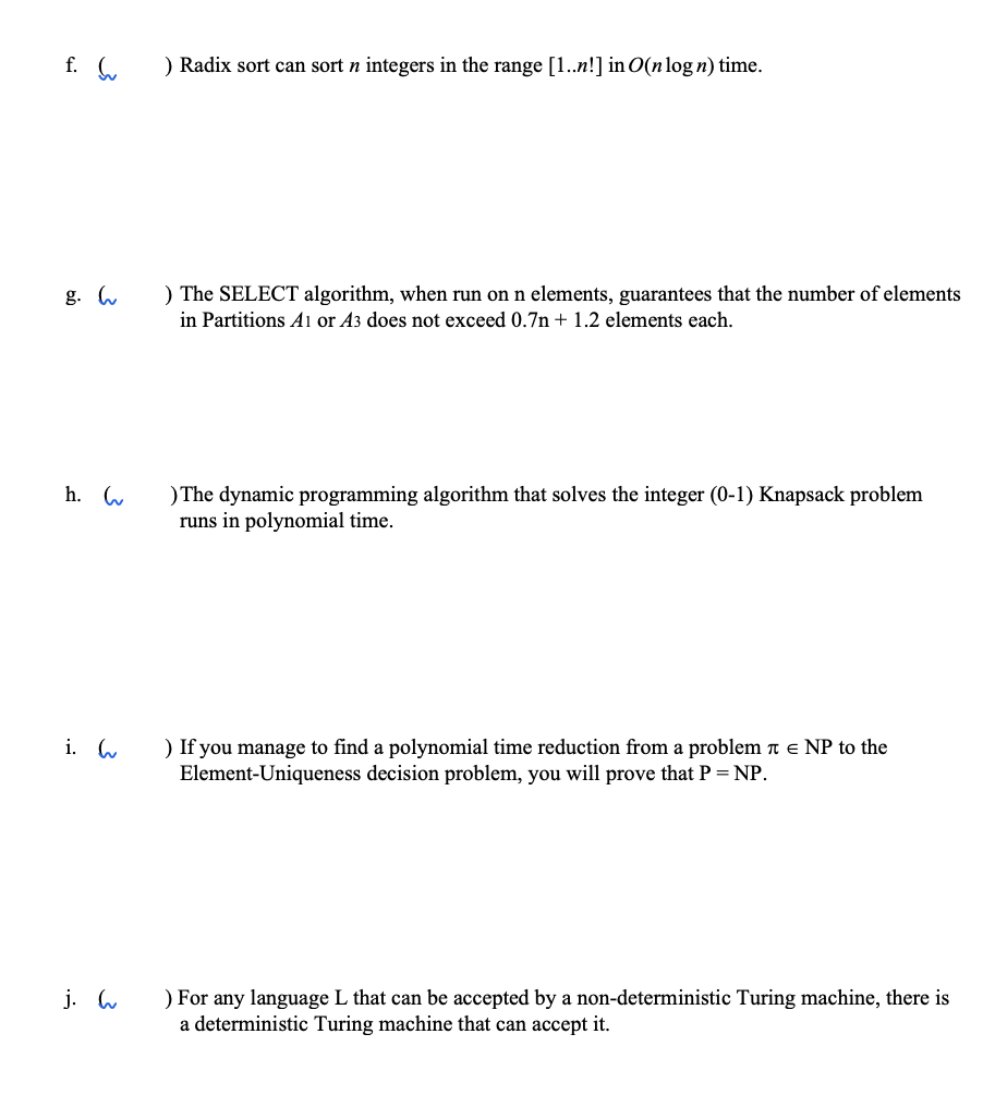 Solved For each statement below, indicate whether it is a | Chegg.com