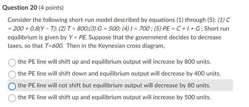 Solved Consider the following short-run model described by | Chegg.com
