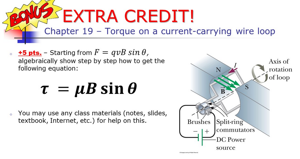 Solved EXTRA CREDIT Chapter 19 Torque on a current-carrying | Chegg.com