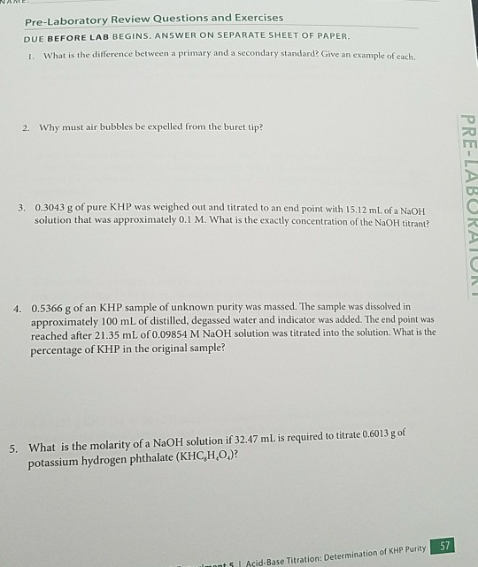Solved Pre-Laboratory Review Questions and Exercises DUE | Chegg.com