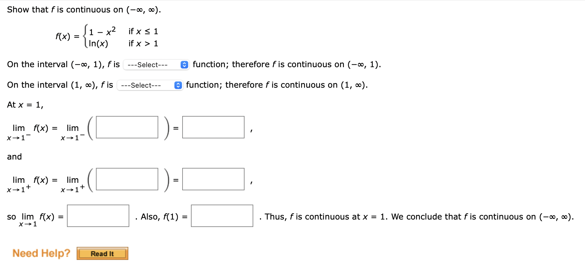 Solved Show That F Is Continuous On −∞ ∞ F X {1−x2ln X