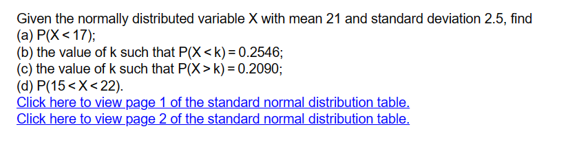 Solved Given the normally distributed variable X with mean | Chegg.com