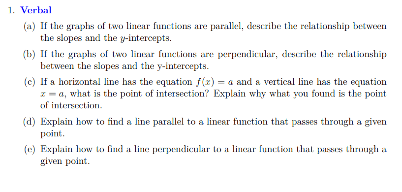 Solved Verbal(a) ﻿If the graphs of two linear functions are | Chegg.com