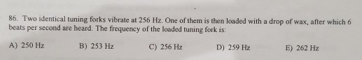 Solved: 86. Two Identical Tuning Forks Vibrate At 256 Hz. ... | Chegg.com