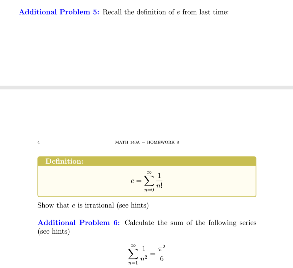 Solved Additional Problem 5: Recall the definition of e from | Chegg.com