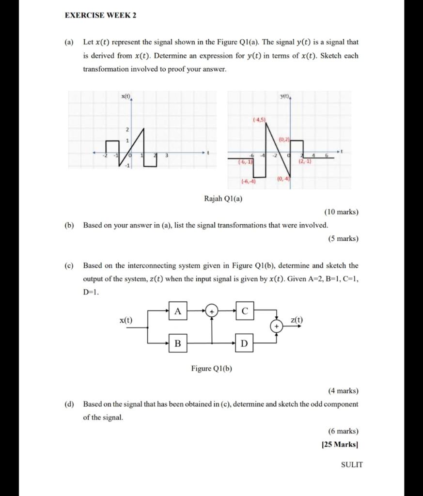 Solved EXERCISE WEEK 2 (a) Let x(t) represent the signal | Chegg.com