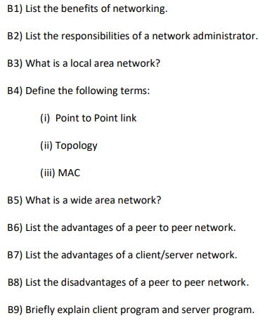 Solved B1) List the benefits of networking. B2) List the | Chegg.com