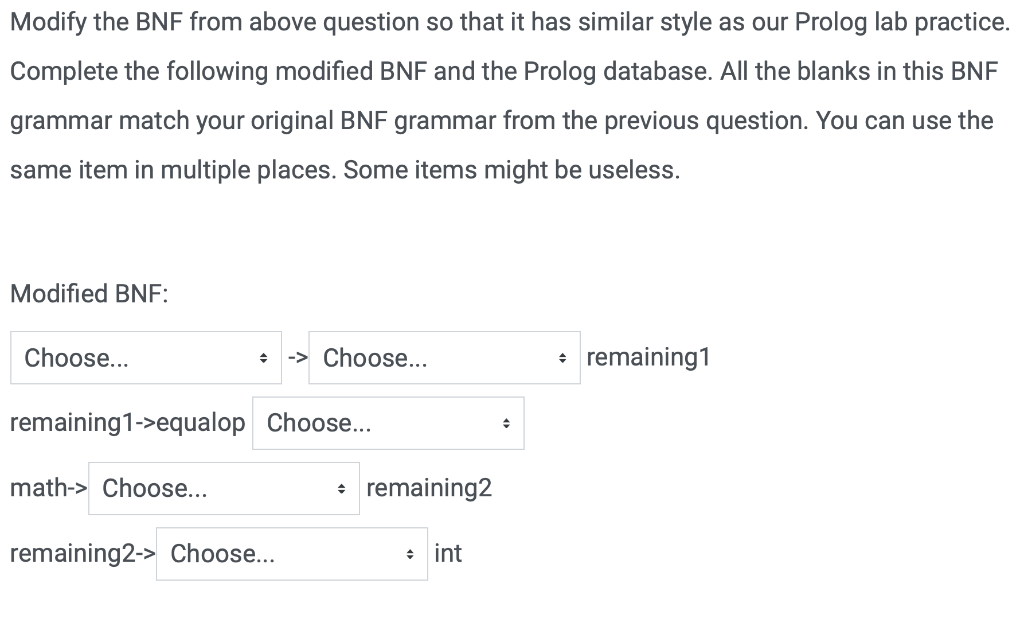 Modify the BNF from above question so that it has | Chegg.com