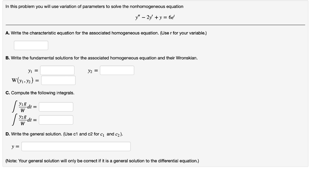 Solved In this problem you will use variation of parameters | Chegg.com