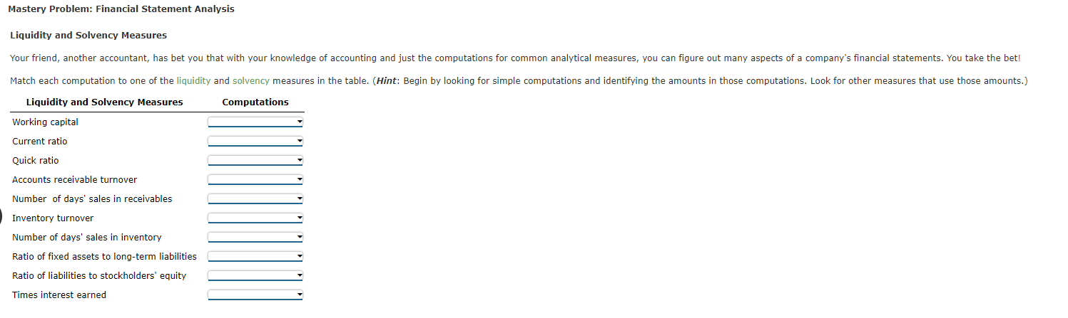 Solved Mastery Problem: Financial Statement Analysis | Chegg.com