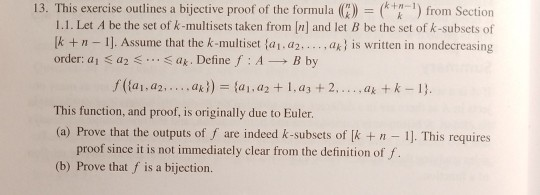 Solved 13. This exercise outlines a bijective proof of the | Chegg.com