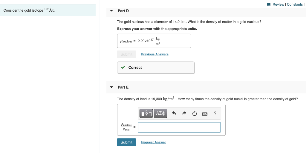 Solved MI Review | Constants Consider the gold isotope 197 | Chegg.com