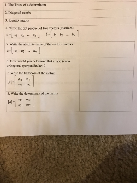 Solved 1、The Trace of a determinant 2. Diagonal matrix 3. | Chegg.com