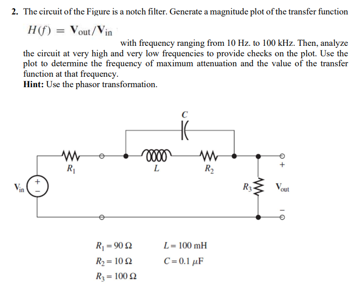 The circuit of the Figure is a notch filter. Generate | Chegg.com