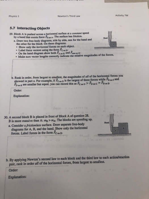 Solved Physics 1 Newton's Third Law Activity 7w Name | Chegg.com