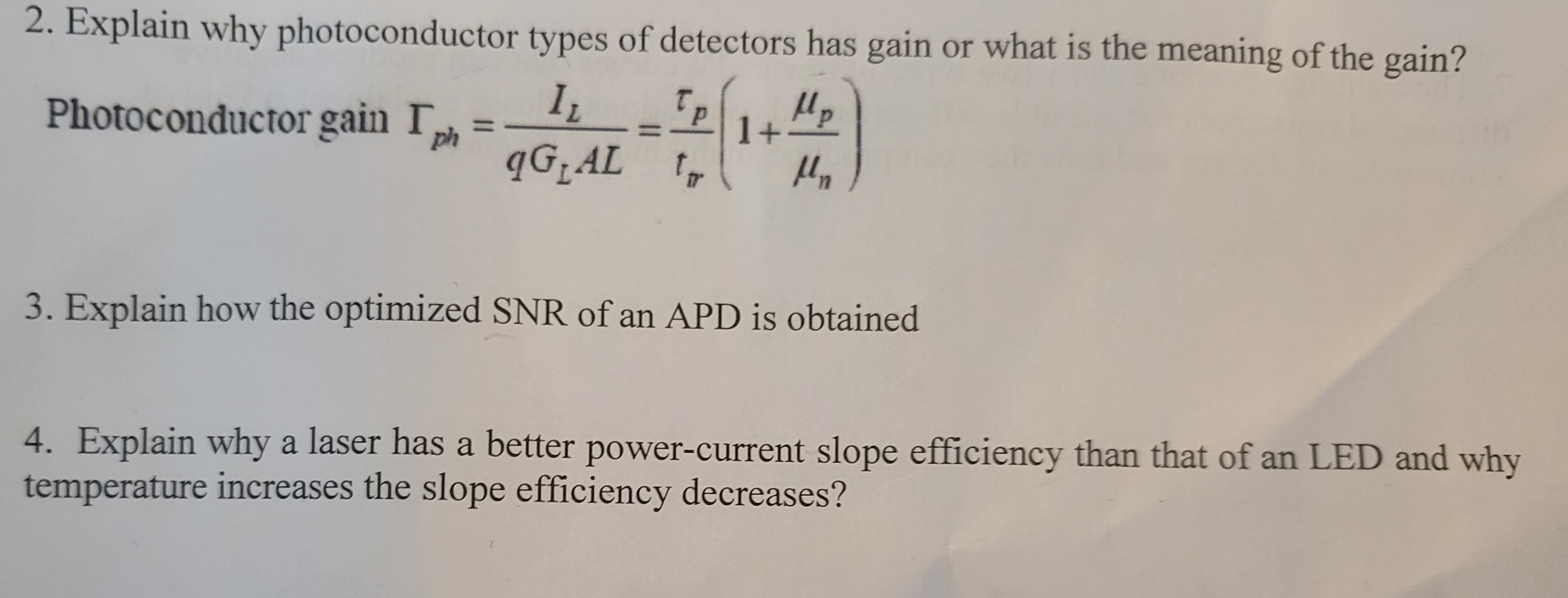 2. Explain why photoconductor types of detectors has | Chegg.com