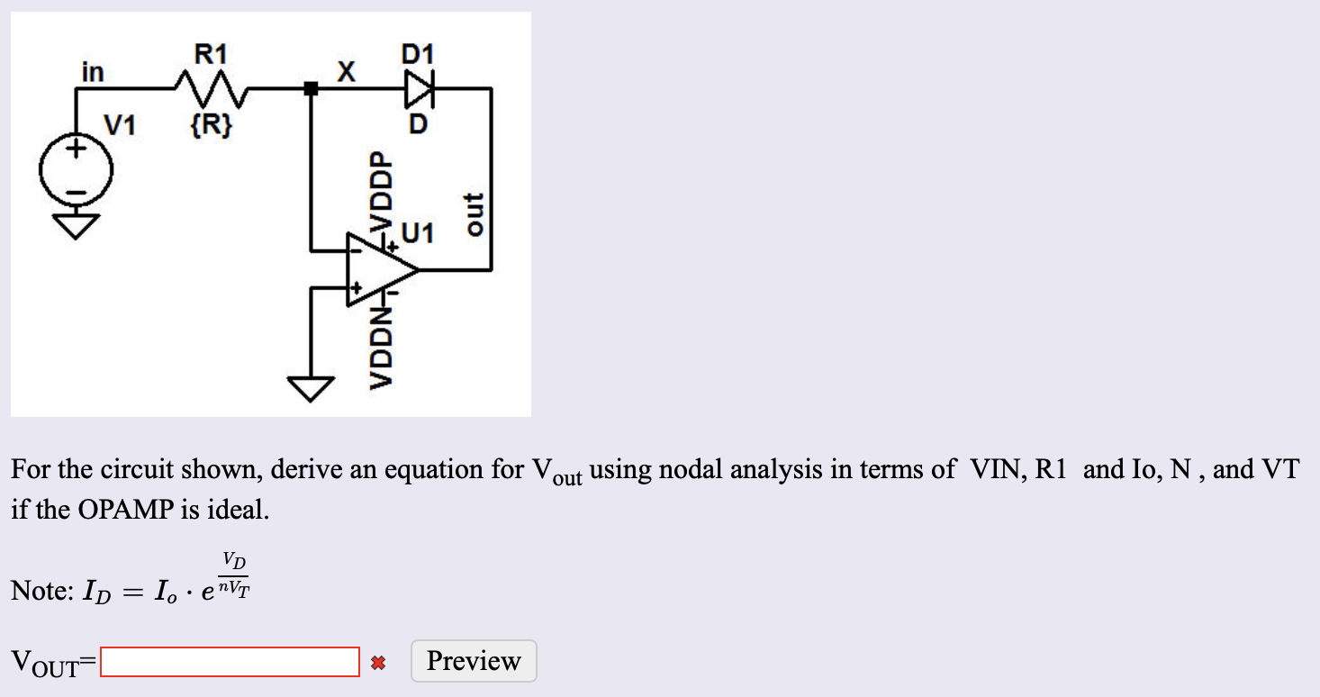 Solved For the circuit shown, derive an equation for Vout | Chegg.com