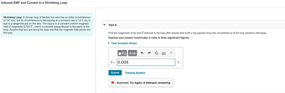 Solved Induced EMF and Current in a Shrinking Loop Shrinking | Chegg.com