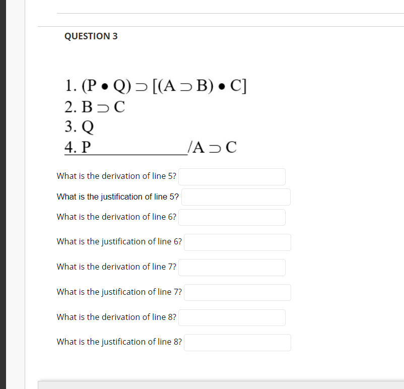 Solved 1. (P≡B)⊃(S⋅T)2.(S∨T)⊃X 3. P≡B What is the derivation | Chegg.com