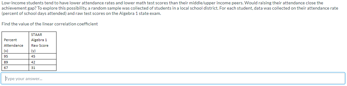Solved Low-income students tend to have lower attendance | Chegg.com