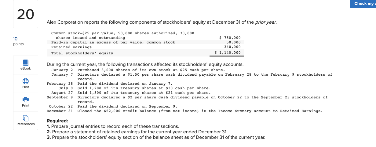 Solved Check my 20 Alex Corporation reports the following | Chegg.com