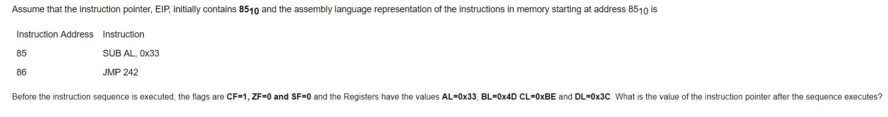 Assume that the instruction pointer, EIP, initially | Chegg.com