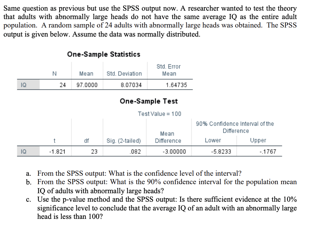 Solved Same question as previous but use the SPSS output | Chegg.com