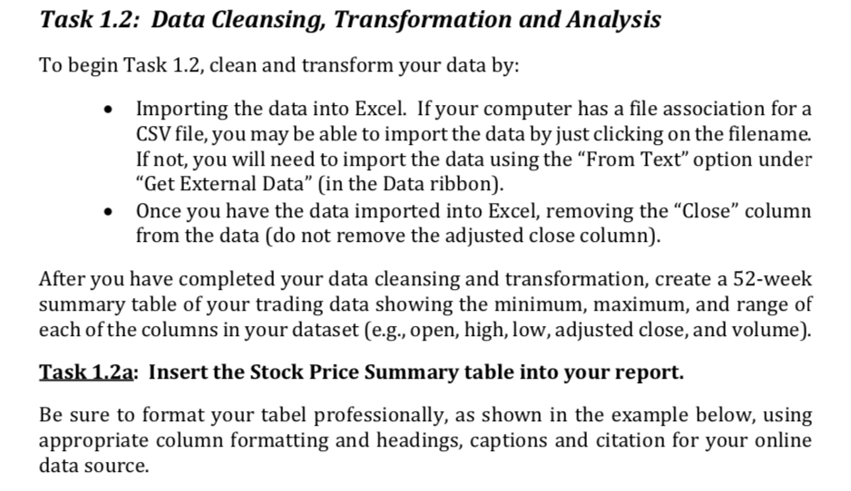 Task 1.2: Data Cleansing, Transformation and Analysis | Chegg.com