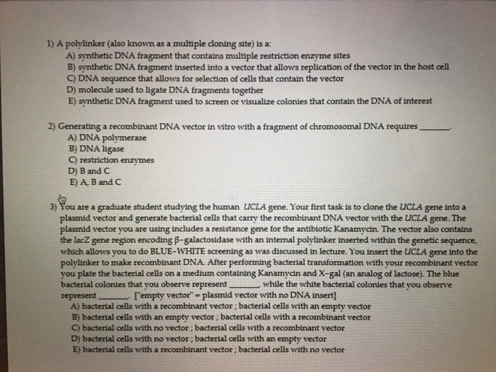 Solved 1) A polylinker (also known as a multiple cloning | Chegg.com