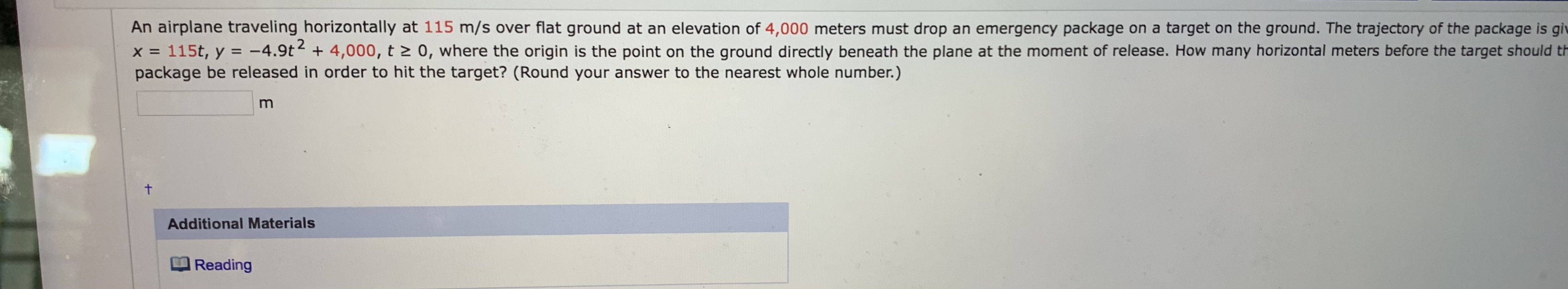 Solved An airplane traveling horizontally at 115 m/s over | Chegg.com