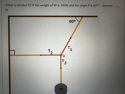 Solved What is tension T2 if the weight of W is 100N and the | Chegg.com