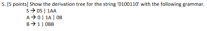 Solved 5. [5 points] Show the derivation tree for the string | Chegg.com